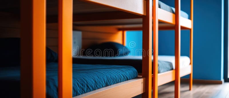 Bunk Beds in Modern Hostel Dormitory Stock Illustration - Illustration ...