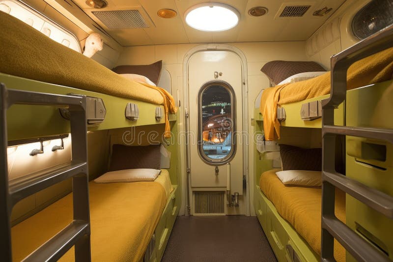 Bunk Beds in Tight Crew Sleeping Quarters Stock Illustration ...