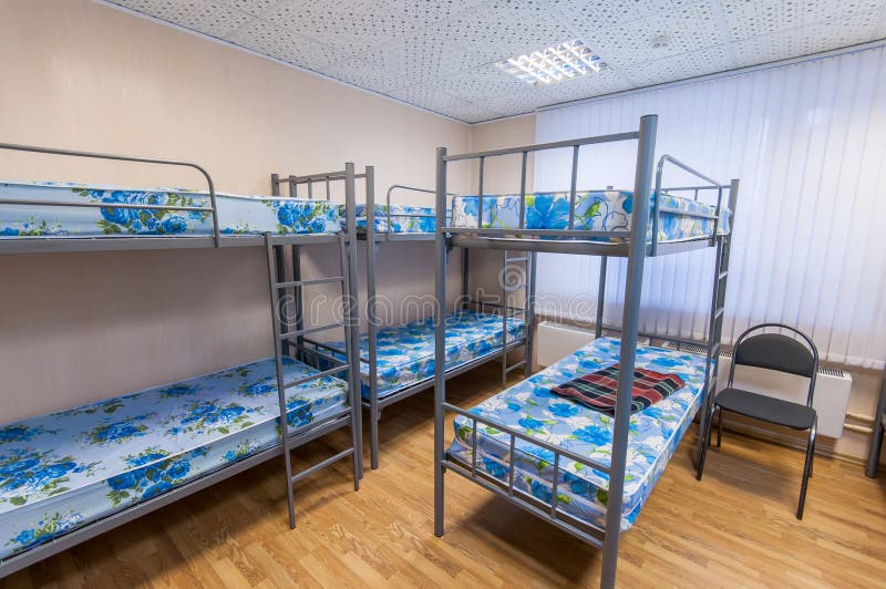 Bunk Metal Beds in Hostel Room Stock Image - Image of dorm, house: 63595439