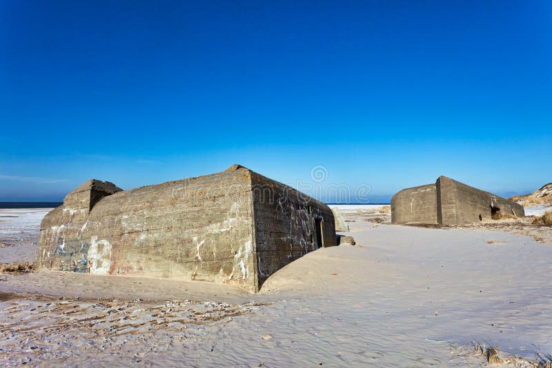Bunker on a Danish beach stock image. Image of construction - 18410915
