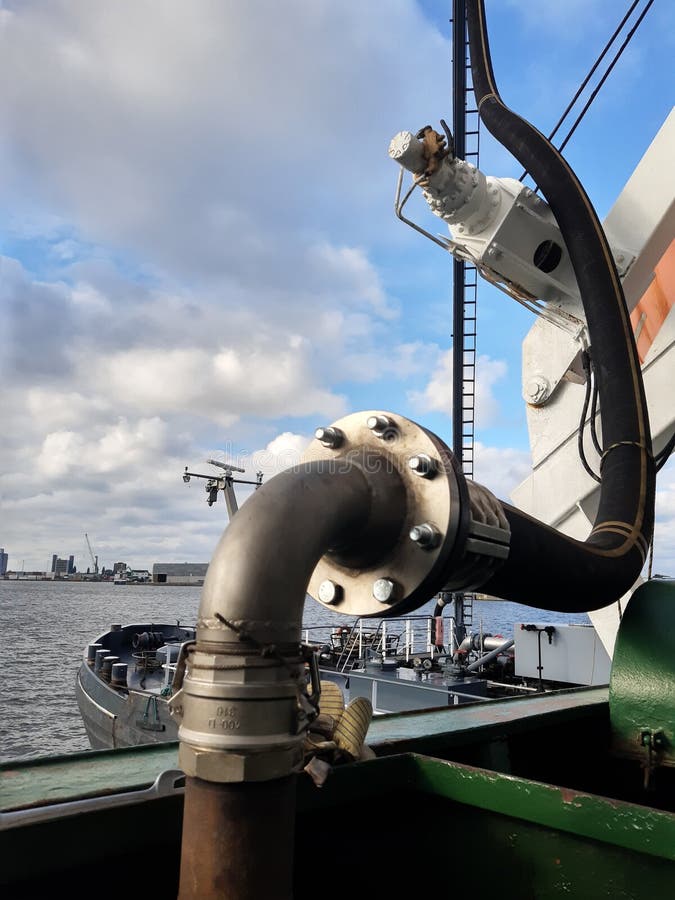 Bunkering Tanker Container Ship in Port Close Up Stock Photo - Image of ...