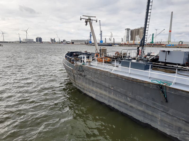 Bunkering Tanker Container Ship in Port Close Up Stock Photo - Image of ...