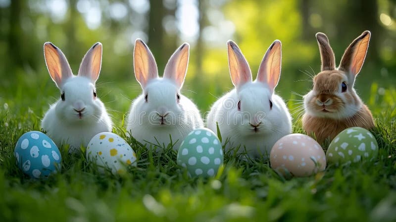 Charming Scene of Bunnies and Pastel Easter Eggs in Nature Stock Video ...