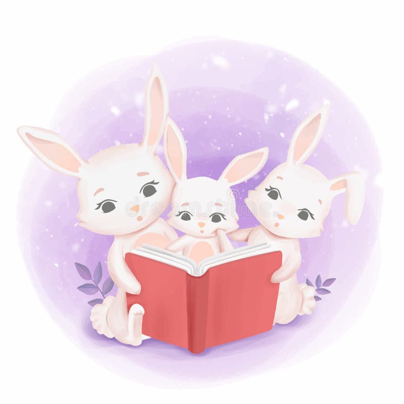 Bunnies Family Reading a Book Stock Illustration - Illustration of ...