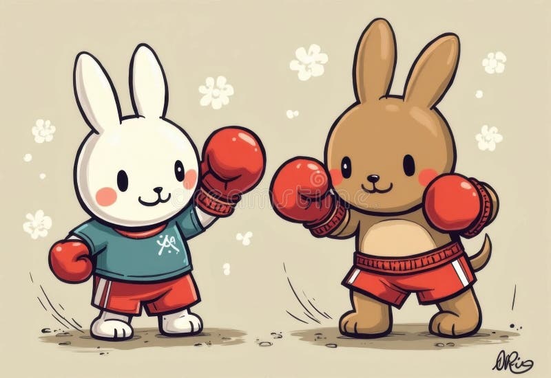 Bunnies Fighting in a Boxing Ring Stock Illustration - Illustration of ...