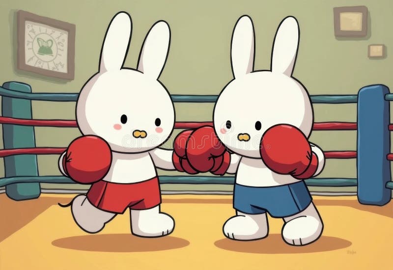 Bunnies Fighting in a Boxing Ring Stock Illustration - Illustration of ...