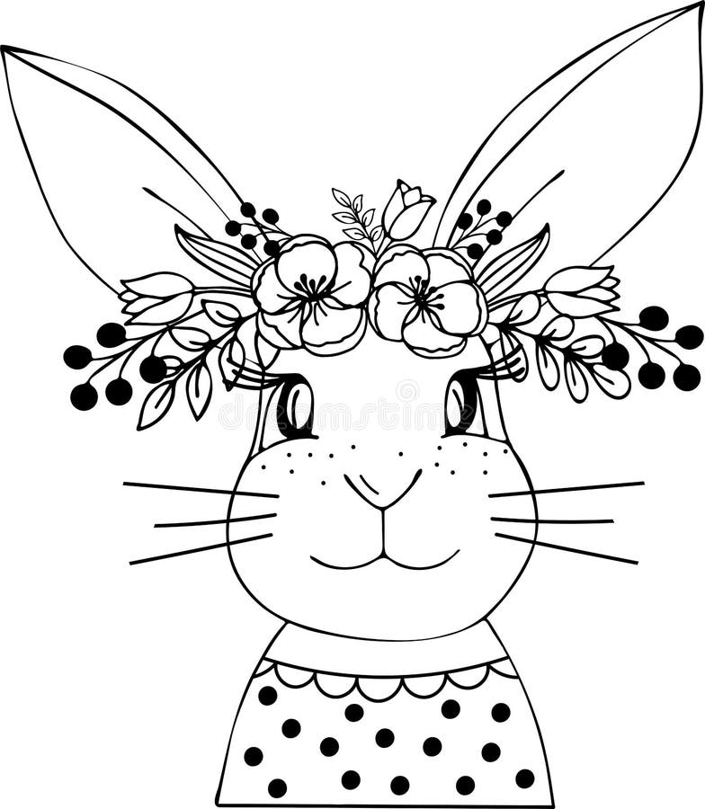 Easter Bunny Hand Draw Line Art, Cute Printable Rabbit. Stock Vector ...
