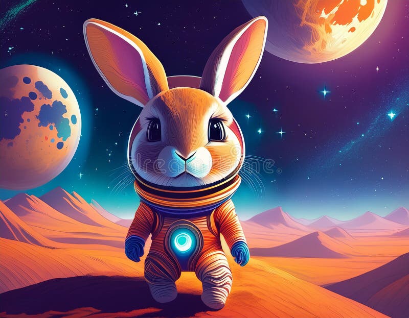 Bunny Astronaut with Moon Flat Design-generated by Ai Stock ...