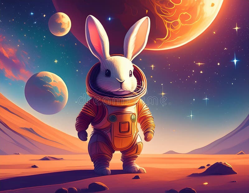 Bunny Astronaut with Moon Flat Design-generated by Ai Stock ...
