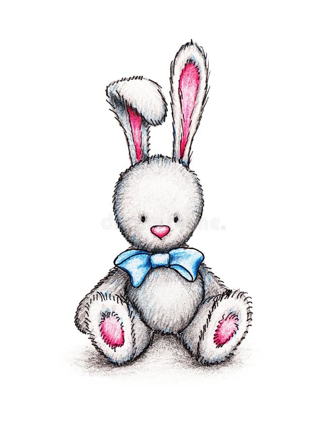 A bunny with blue ribbon stock illustration. Illustration of childish ...