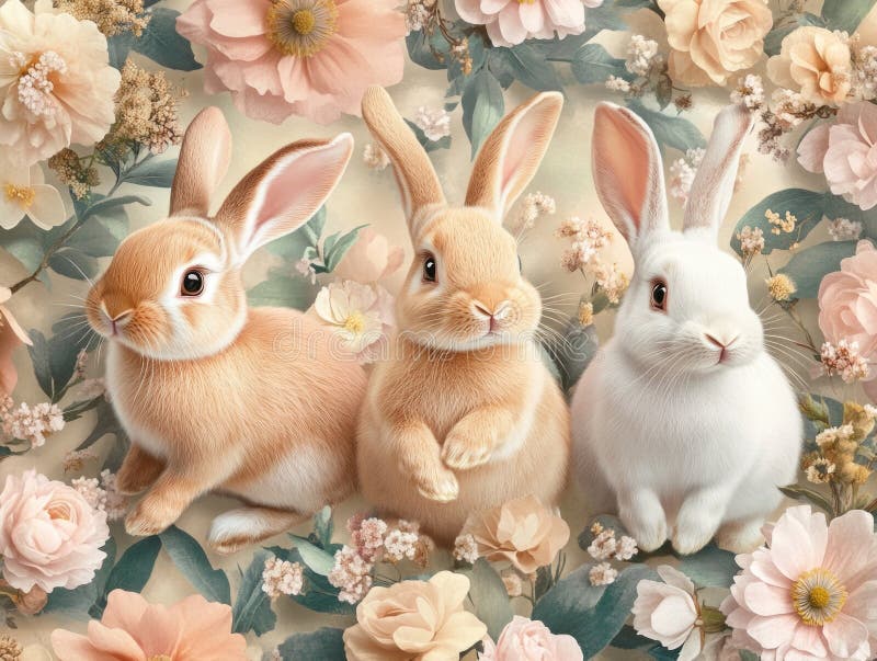 Bunny Bunch stock photo. Image of bunnies, floral, animals - 363567130