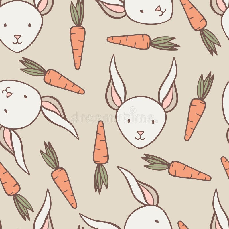 Bunny and Carrot Cartoon Easter Seamless Pattern Stock Vector ...