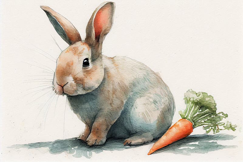 Bunny with Carrot Drawing with Bit of Watercolour Stock Illustration ...