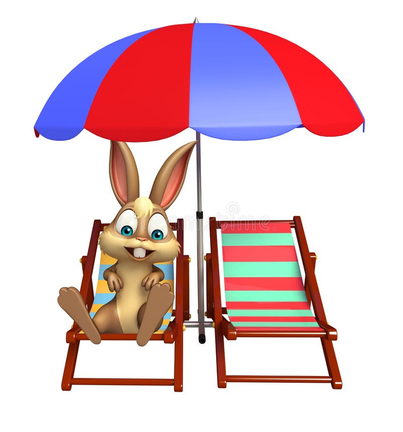 Bunny Cartoon Character with Beach Chair Stock Illustration ...