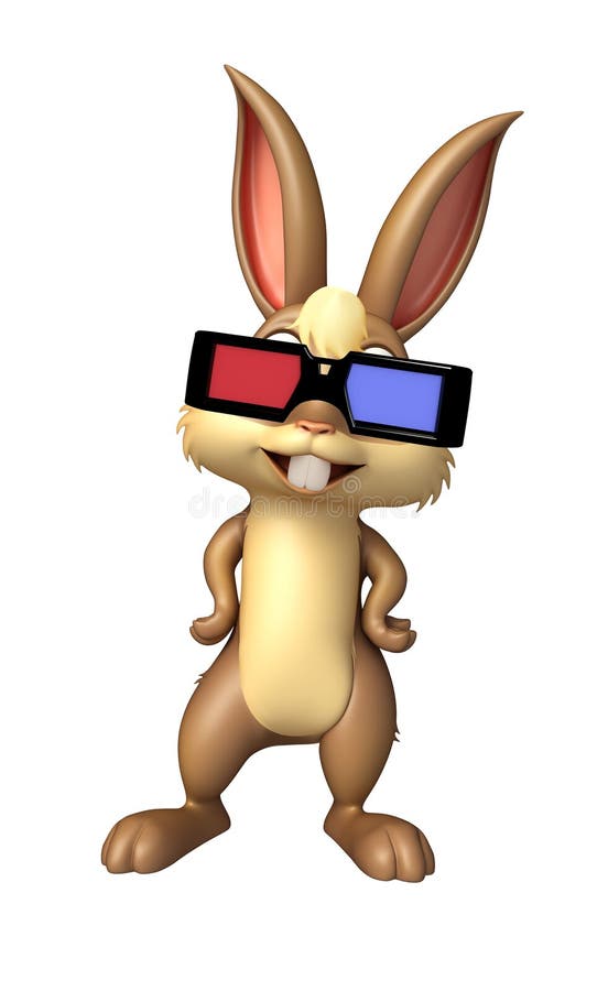Bunny Cartoon Character with 3d Glasses Stock Illustration ...