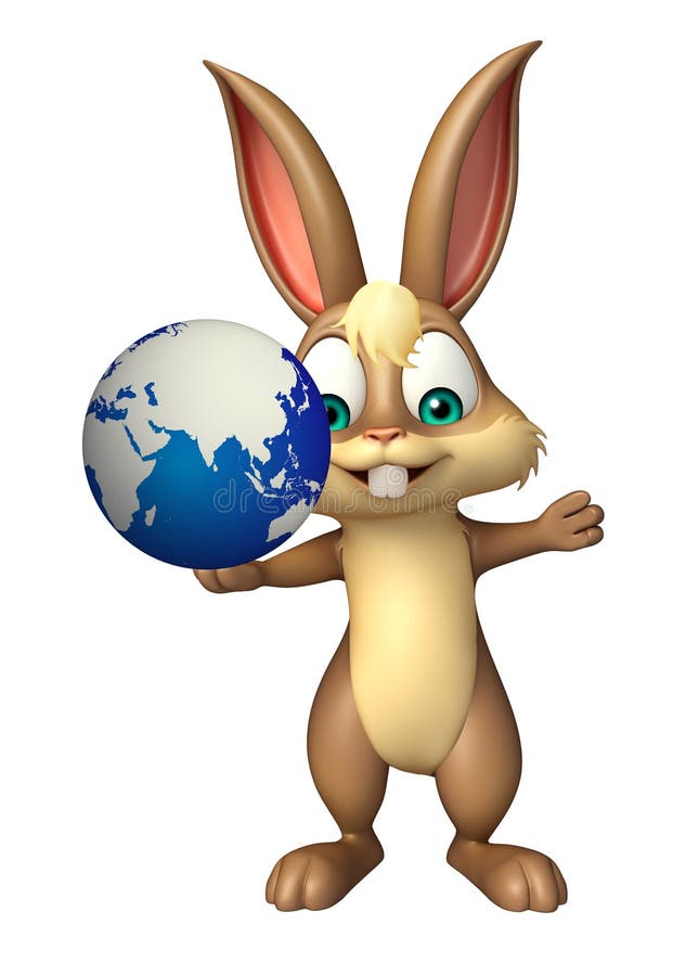 Bunny Cartoon Character with Earth Stock Illustration - Illustration of ...