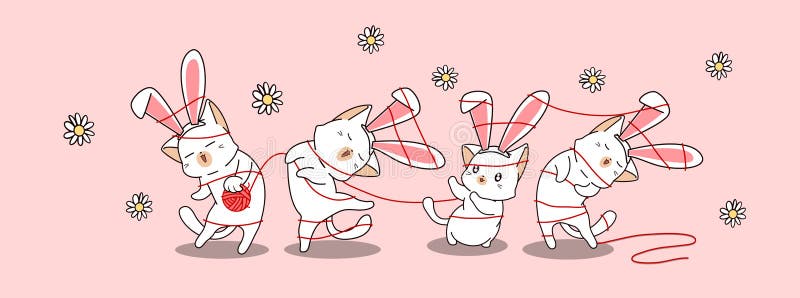 Bunny Cat Characters in Spring Day Stock Vector - Illustration of card ...