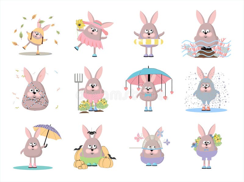 Bunny Character Set. Rabbit Symbol of 2023 Stock Vector - Illustration ...