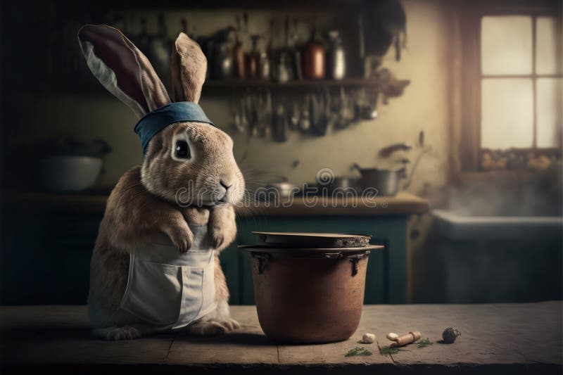 Bunny Chef Cooks in the Kitchen in the Chef S Hat Stock Illustration ...