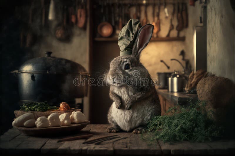 Bunny Chef Cooks in the Kitchen in the Chef S Hat Stock Illustration ...