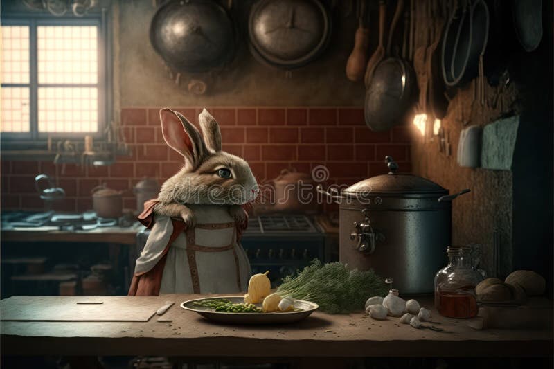 Bunny Chef Cooks in the Kitchen in the Chef S Hat Stock Illustration ...