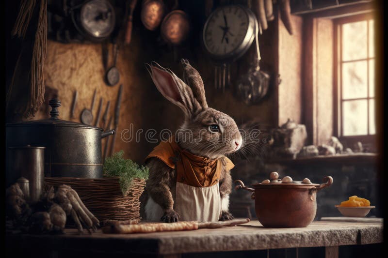 Bunny Chef Cooks in the Kitchen in the Chef S Hat Stock Illustration ...