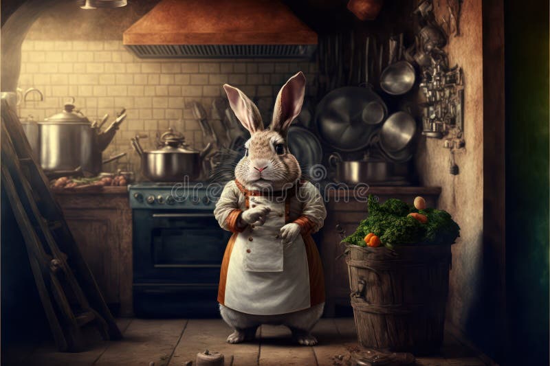 Bunny Chef Cooks in the Kitchen in the Chef S Hat Stock Illustration ...
