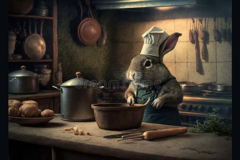 Bunny Chef Cooks in the Kitchen in the Chef S Hat Stock Illustration ...