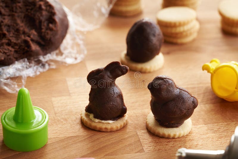 Bunny Chicken Shaped No Bake Easter Cookie Filled Eggnog Cream Stock ...