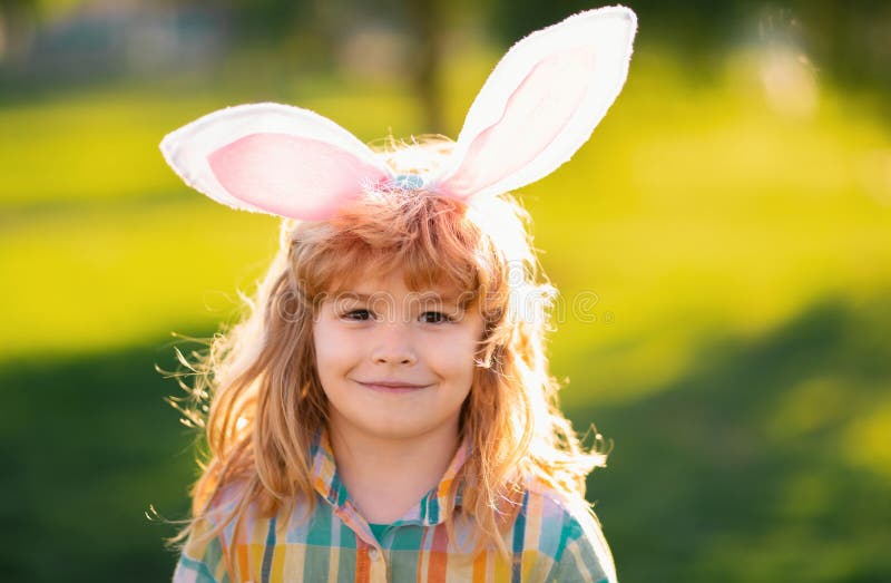 Bunny Child Boy Face. Child Boy in Rabbit Costume with Bunny Ears in ...