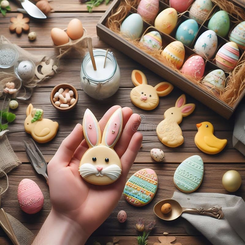 Bunny Cookie Delight on a Decorated Easter Table, Postcard Stock Illustration - Illustration of ...