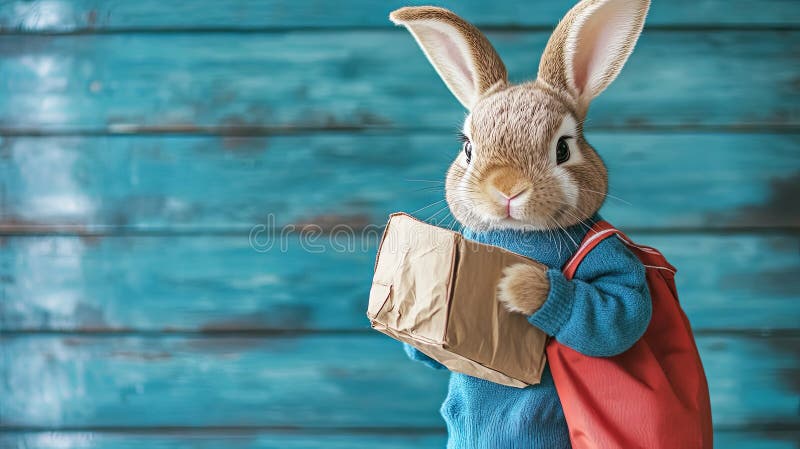 Bunny Dressed As a Mail Carrier with a Toy Mailbag, Postal Theme with ...