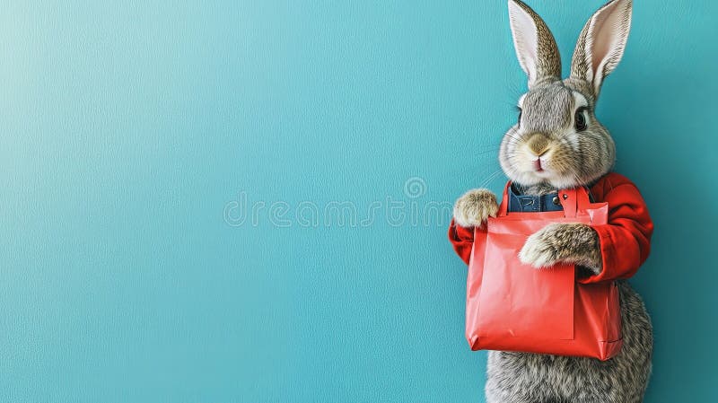 Bunny Dressed As a Mail Carrier with a Toy Mailbag, Postal Theme with ...