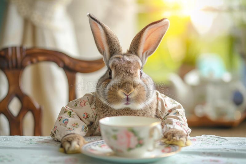 Bunny dressed for tea time stock image. Image of bunny - 318357453