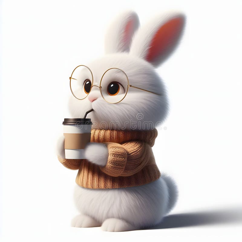 Bunny drinks coffee stock illustration. Illustration of vector - 310124526