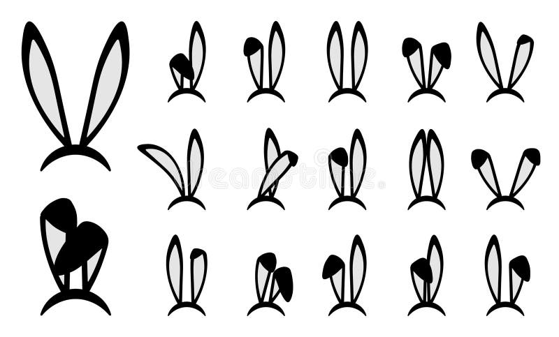 Bunny Ears Icons Set. Easter Bunny Ear Black Mask Collection. Isolated ...