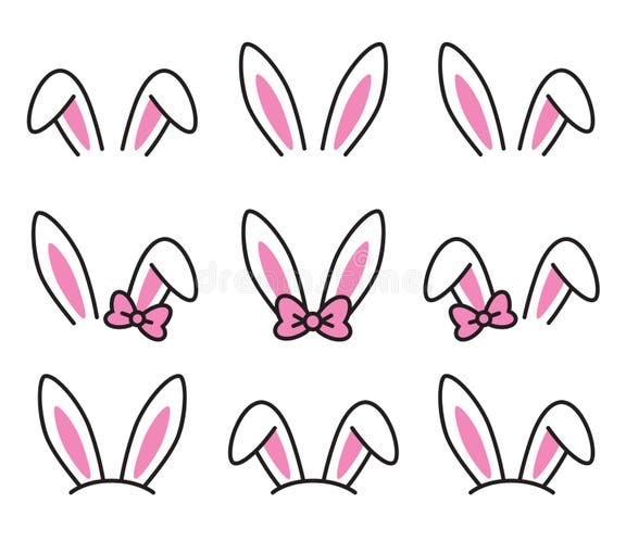 Easter Bunny Rabbit Ears Vector Illustration Set Stock Vector ...