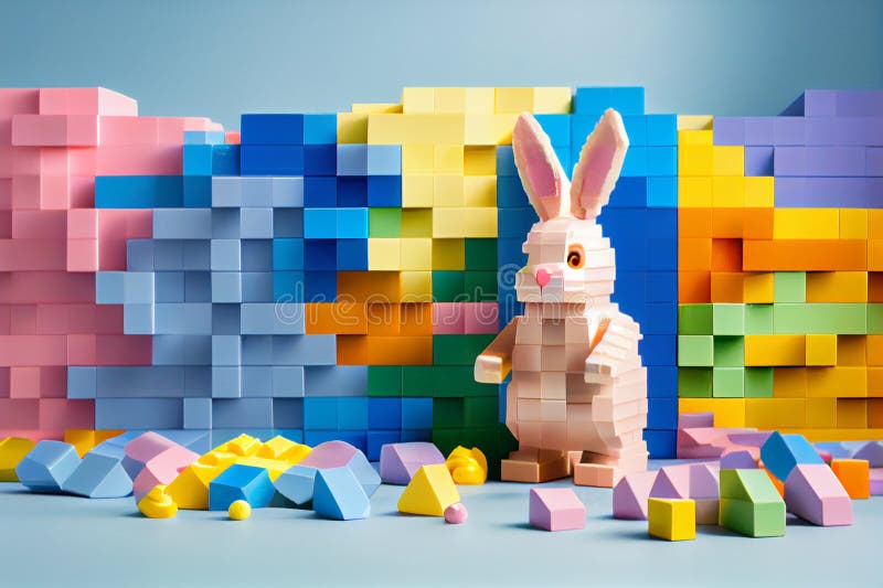 Bunny with Easter Eggs Made of Kids Toy Bricks. Colorful and Funny ...