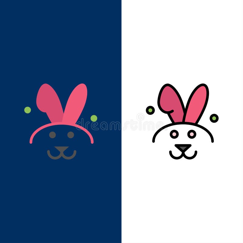 Bunny, Easter, Rabbit Icons. Flat and Line Filled Icon Set Vector Blue ...