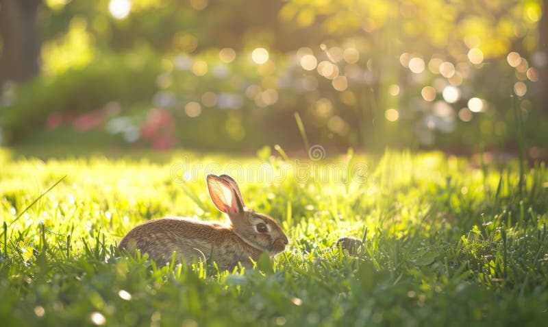 A Bunny Enjoying a Sunny Patch of Grass Stock Photo - Image of fluffy ...