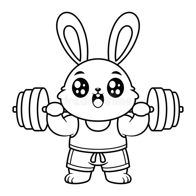 Bunny Excited about Weight Lifting, for Coloring Stock Illustration ...