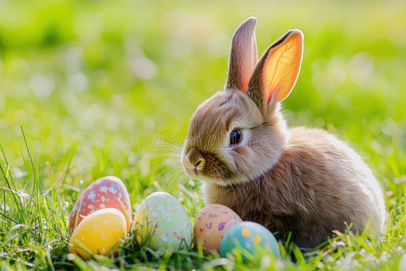 Bunny Exploring Easter Eggs in Grass Stock Photo - Image of joyful, eggs: 369865852