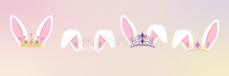 Bunny Face Elements Set Cartoon Flat Design Ears Vector Illustration ...