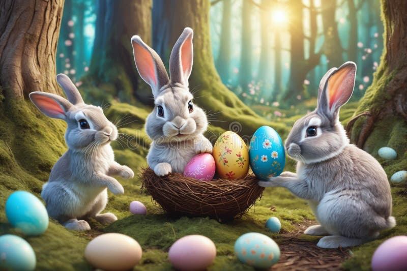 Bunny Family with Easter Eggs Stock Illustration - Illustration of ...