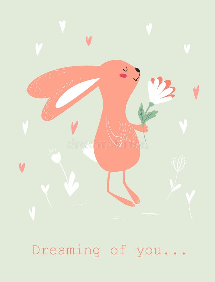 Bunny with flower card stock vector. Illustration of valentine - 66165440