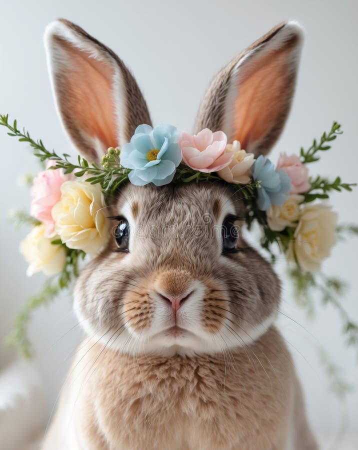 Bunny with Flower Crown Bunny Wearing a Crown of Flowers Stock Photo ...