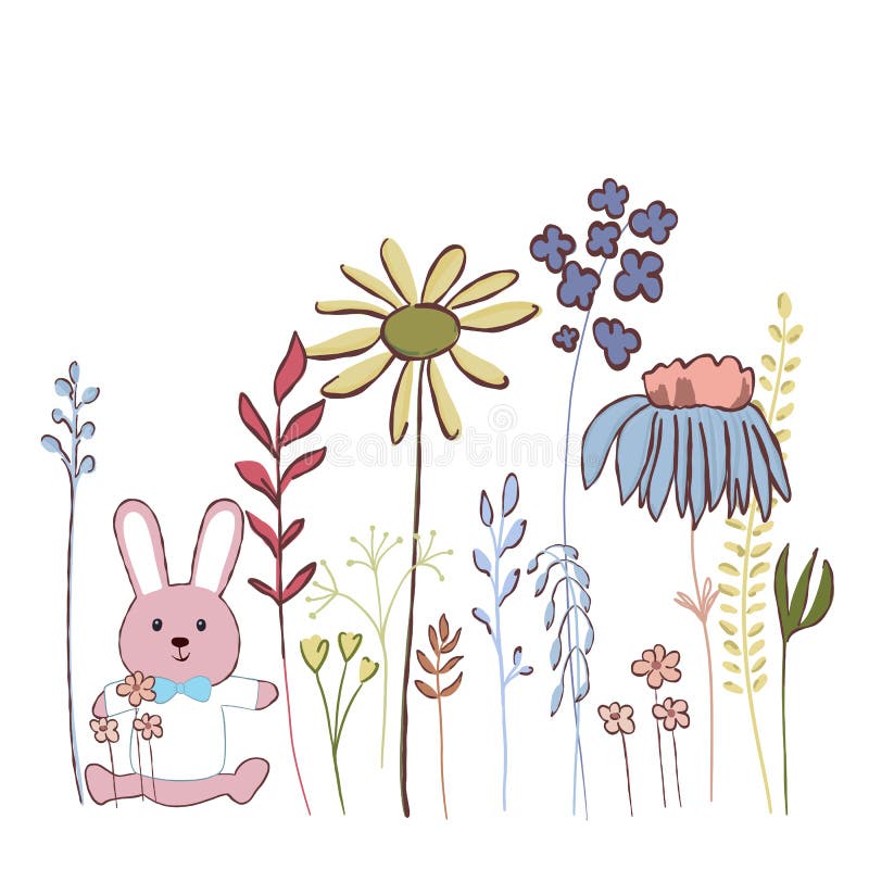 Bunny and Flowers. Spring Time and Happy Easter Greeting Card Stock ...
