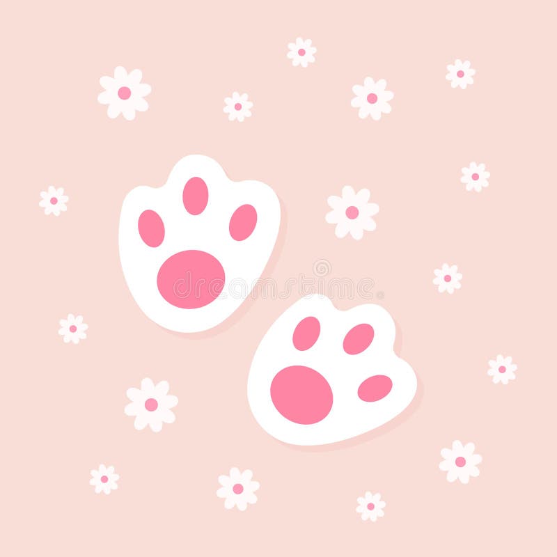 Bunny Foot Print, Cute Pink and White Rabbit Paws with Flowers ...