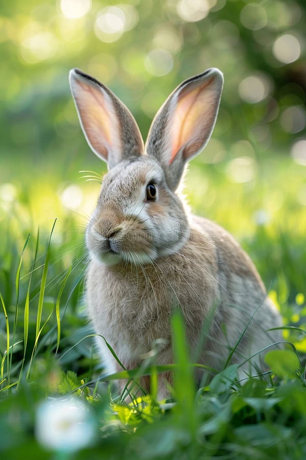 Bunny on Green Grass. Selective Focus Stock Photo - Image of mammal ...