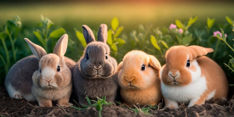 Bunny Group of Adorable Baby Animals Playing Generative AI Stock ...